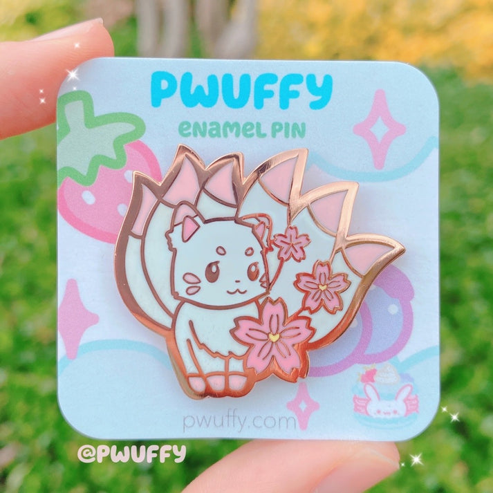 Pink Sakura Kitsune Enamel Pin – Pwuffy